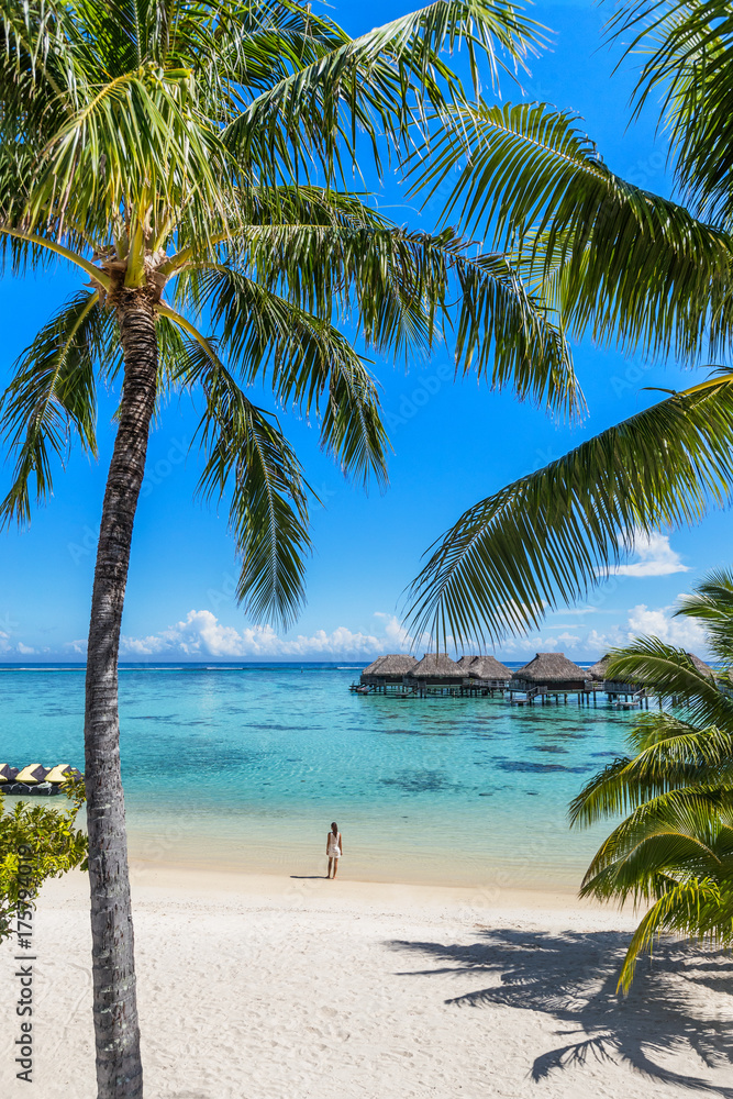 Tahiti beach vacation woman at luxury resort. French Polynesia travel ...