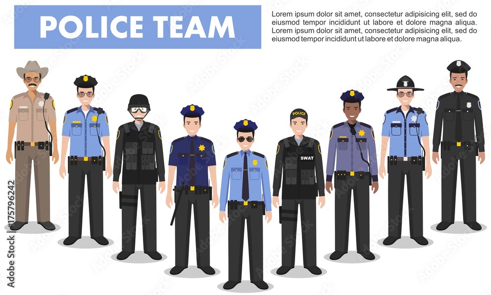 Police people concept. Detailed illustration of SWAT officer, policeman ...