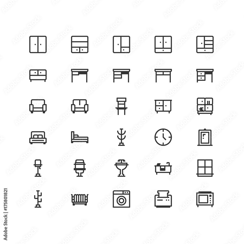 Minimal icon set of Furniture and Household Vector Line Icons ...