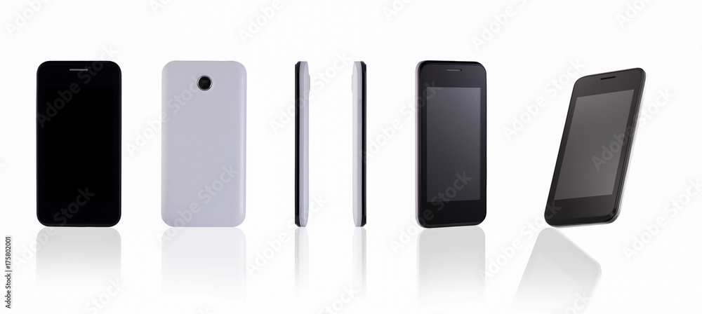 modern mobile phone on white background with reflection review with ...