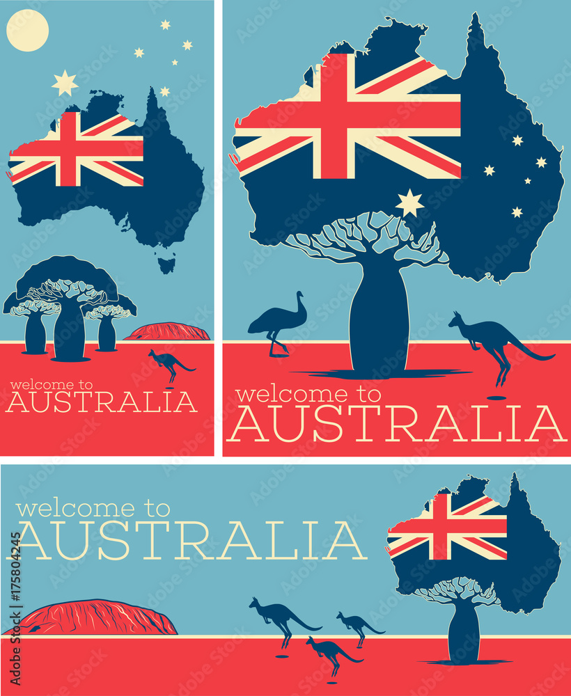 Welcome to Australia vintage poster set Stock Vector | Adobe Stock