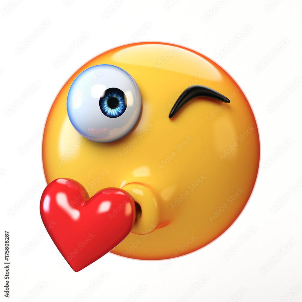 Kiss emoji isolated on white background, kissing face emoticon 3d ...