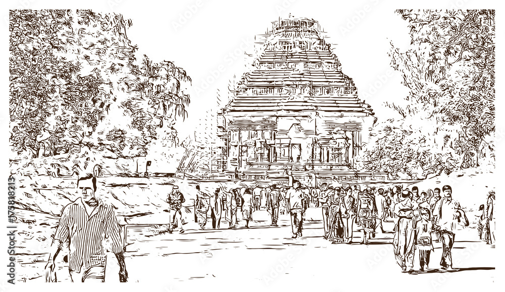 Sketch of Konark Sun Temple India in vector illustration. Stock Vector ...
