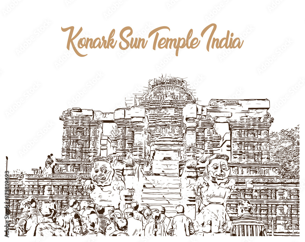 Sketch of Konark Sun Temple India in vector illustration. Stock Vector ...