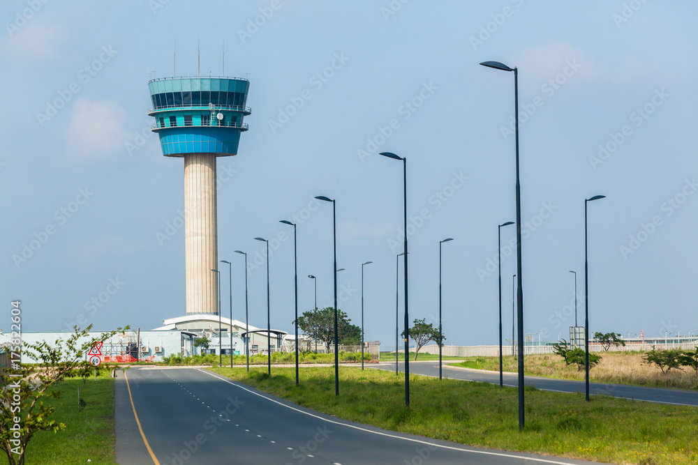 Airport Air Traffic Control Tower Airport countryside landscape. Stock ...