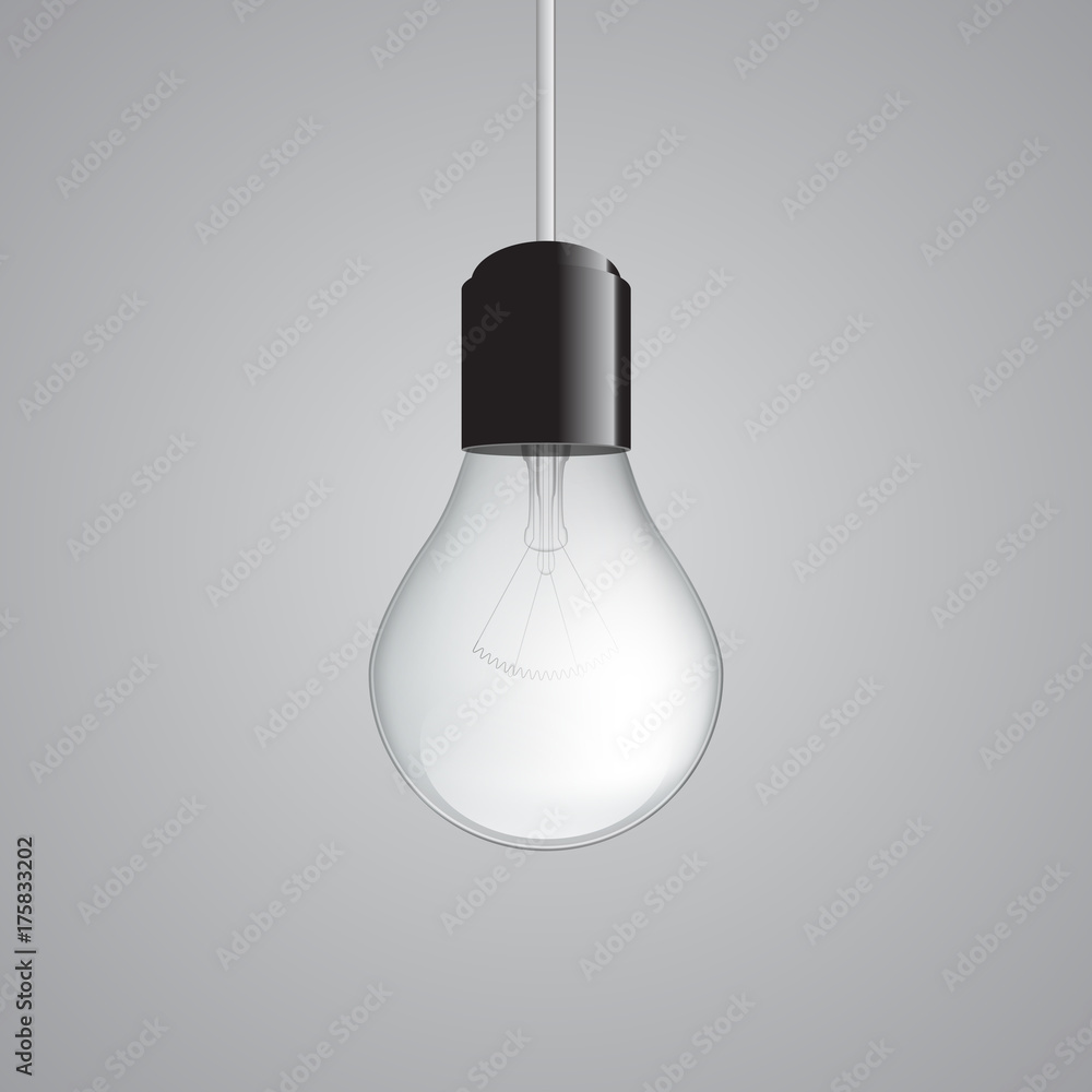 Realistic transparent light bulb with wire and holder, vector ...