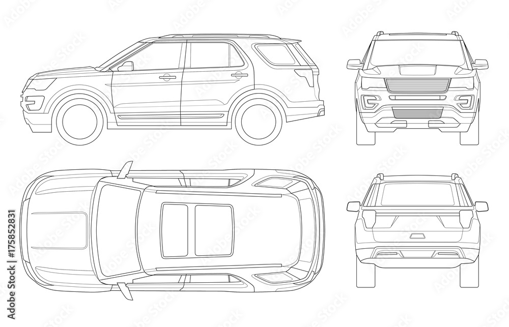Outline Off-road write car or Modern VIP transport. Offroad truck ...