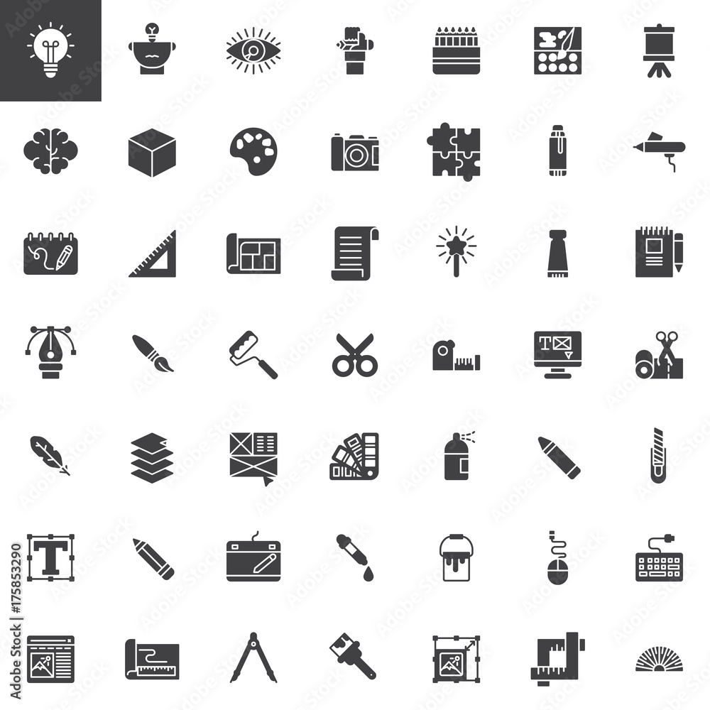 Graphic design tools vector icons set, modern solid symbol collection ...