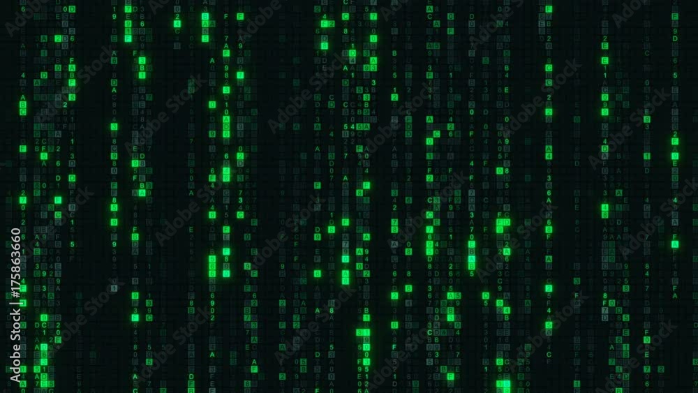 Vidéo Stock Green matrix rain of digital HEX code. Computer generated ...