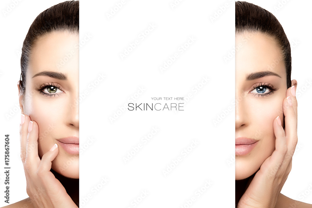 Skincare concept with female face split in half Stock Photo | Adobe Stock