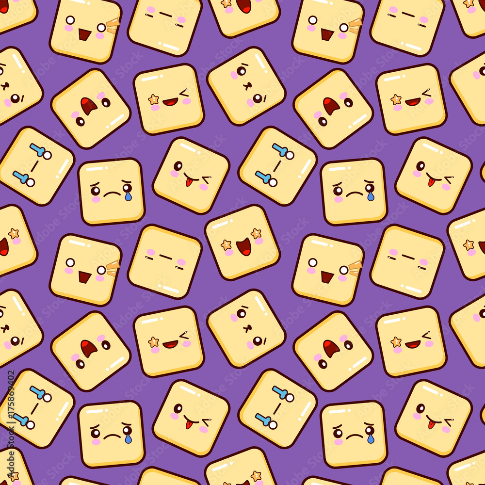 Cute smiley face seamless pattern background. emoticons emoji. Flat ...