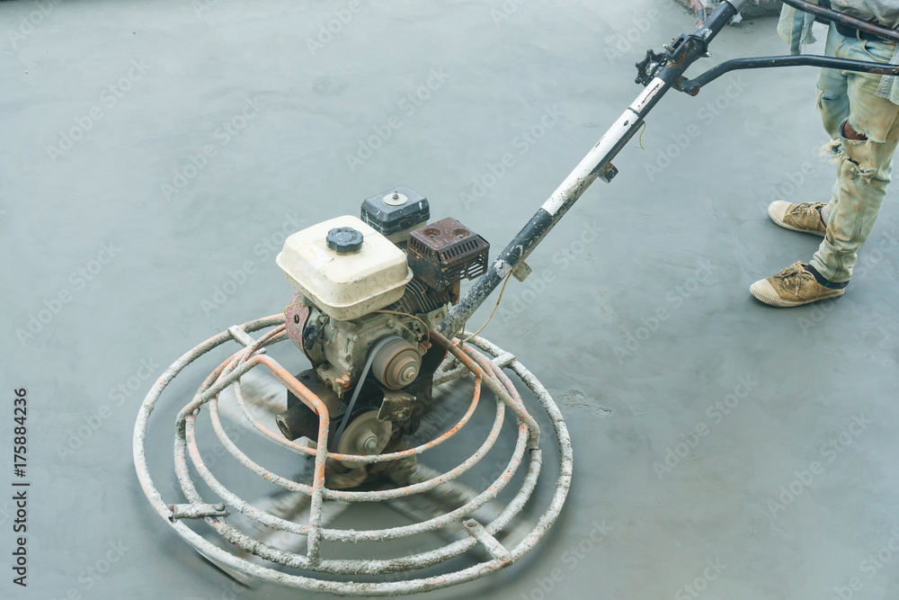 Power trowel machine for smoothing surface to finish of concrete slab ...