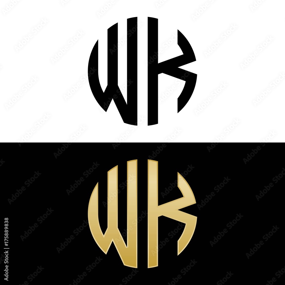 wk initial logo circle shape vector black and gold Stock Vector | Adobe ...
