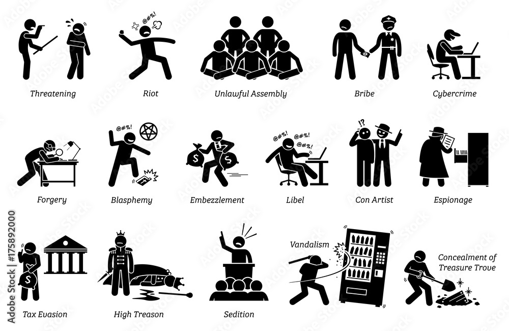 Vetor do Stock: Crime and Criminal. Pictogram depicts various criminal ...