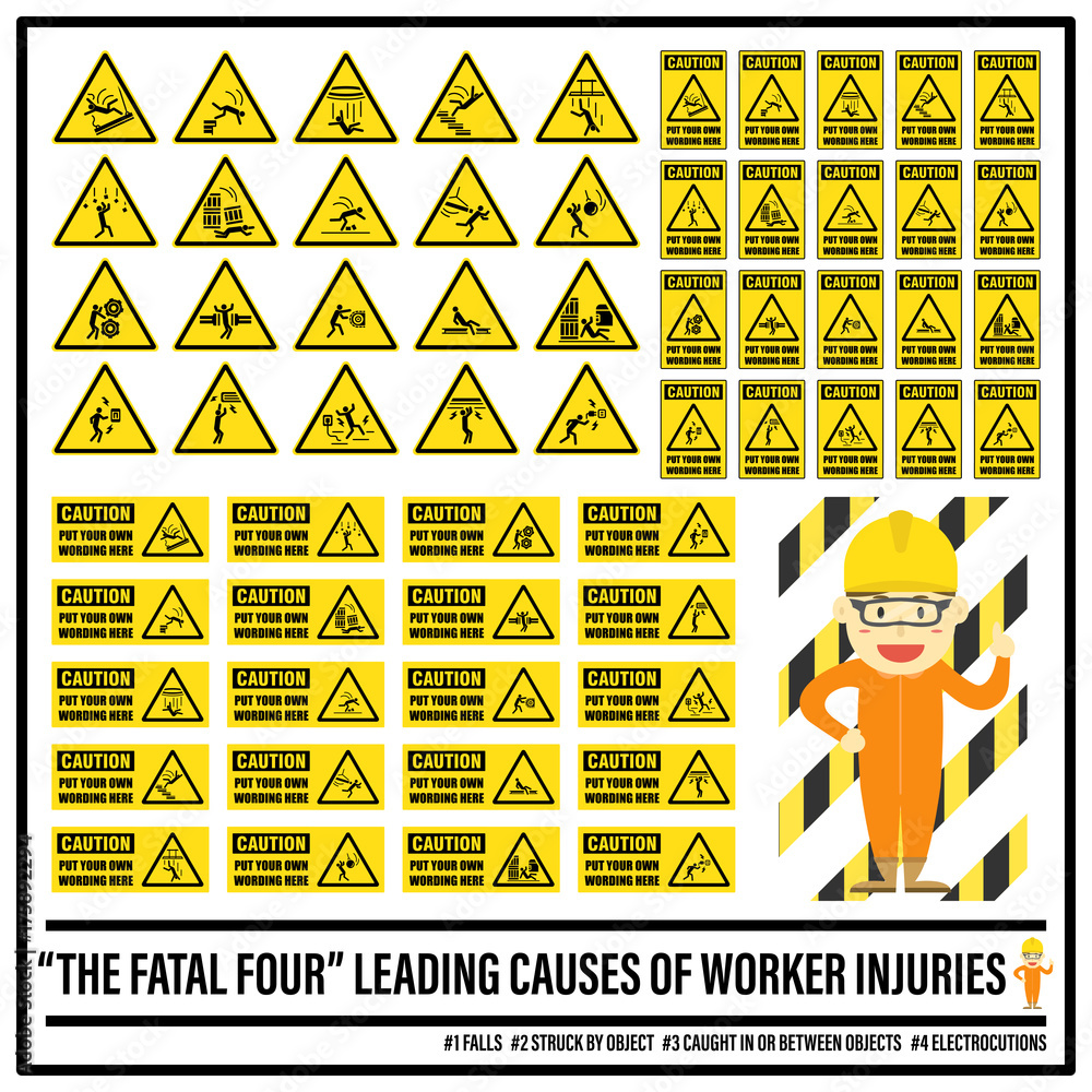 Set of safety caution signs and symbols of fatal hazards, Put your own ...