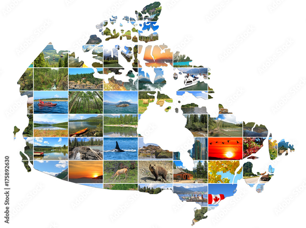 Canada Map create of Canadian Landscapes photo on a white background ...