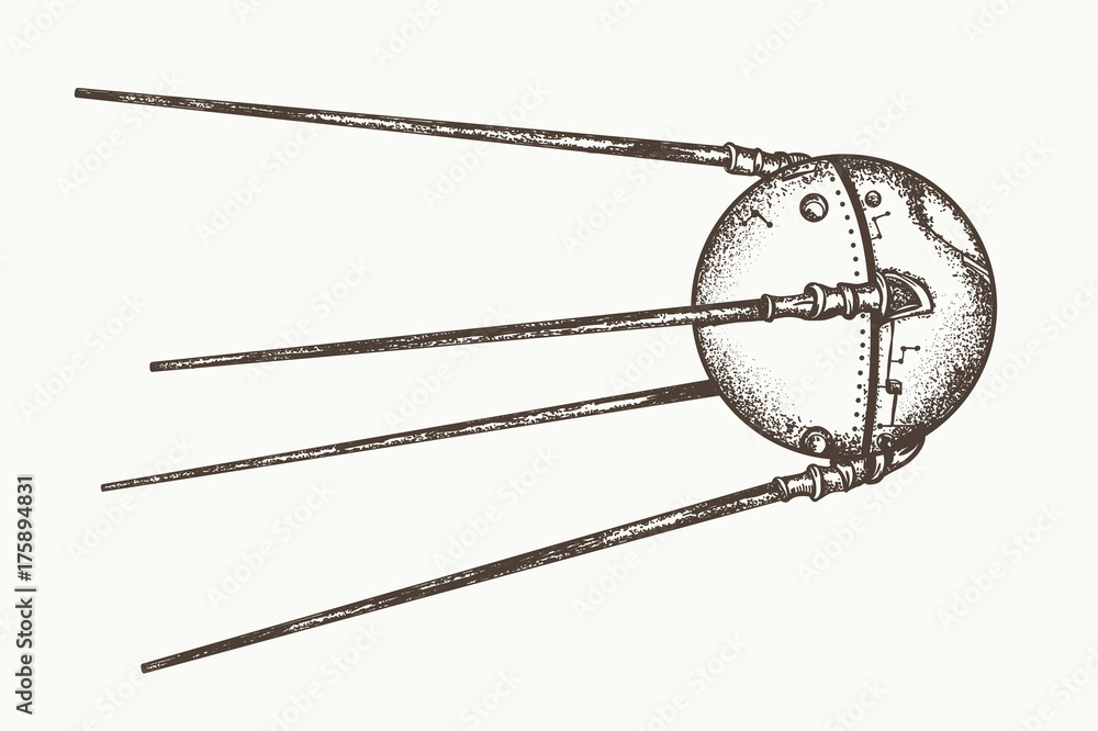 Sputnik vector. Earth satellite sputnik, hand drawn Stock Vector ...