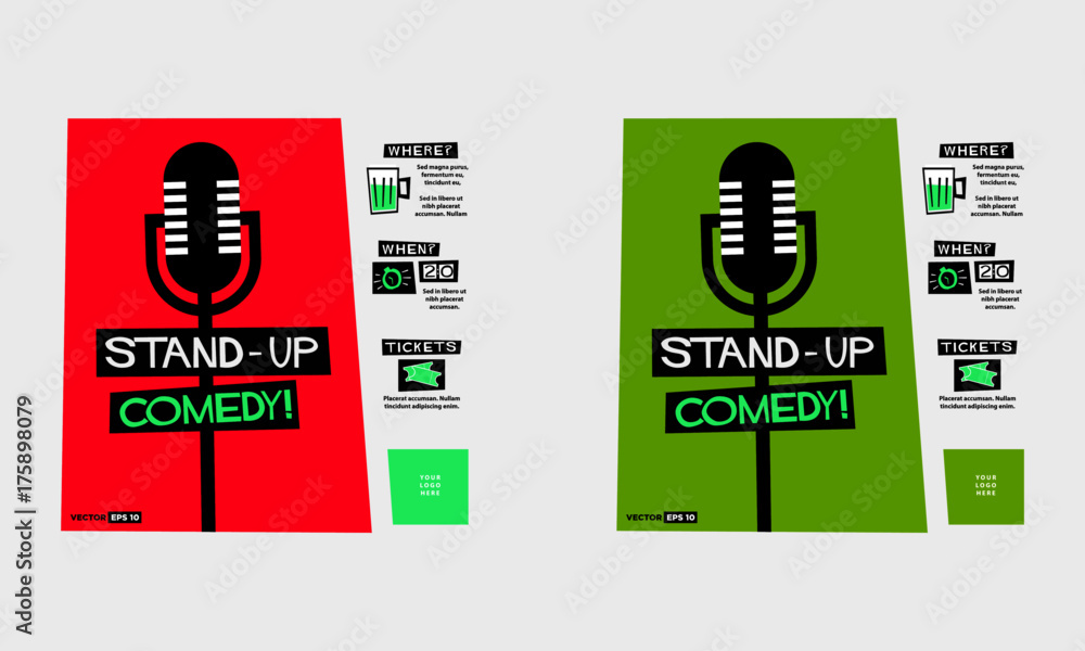 Stand Up Comedy (Flat Style Vector Illustration Performance Show Poster ...