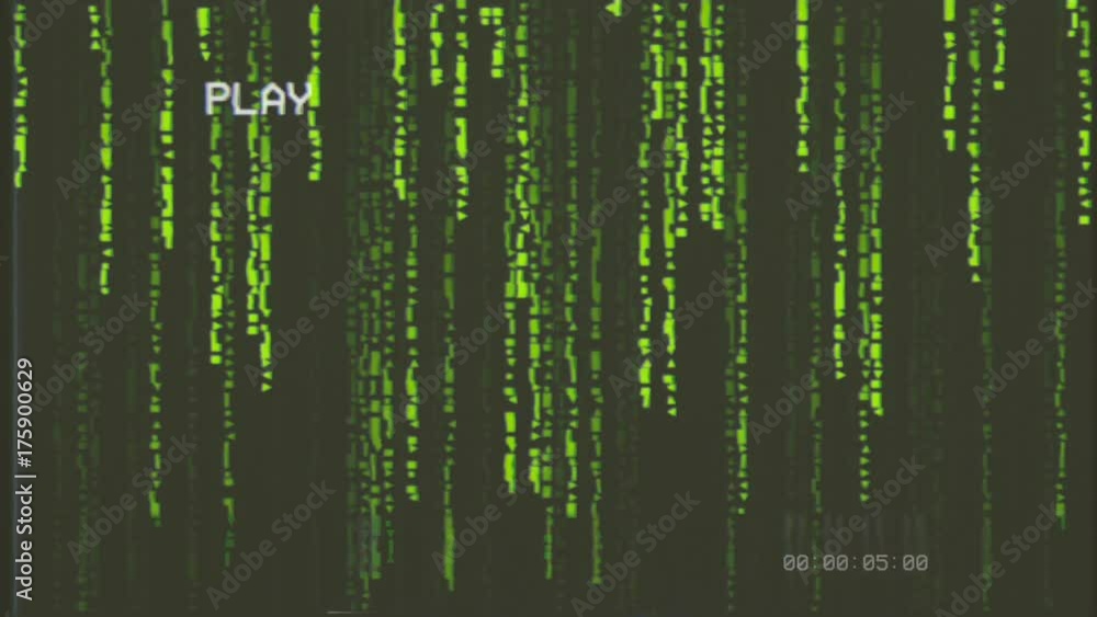 Fake VHS tape: random cuneiform characters falling down (code rain): a ...