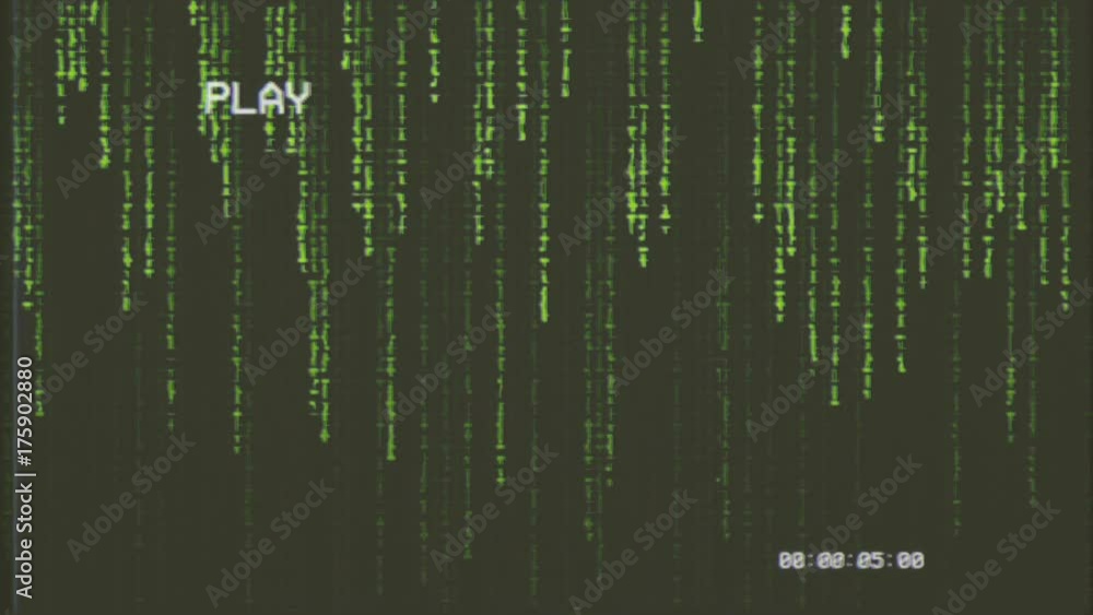 Fake VHS tape: random labyrinth characters falling down (code rain): a ...