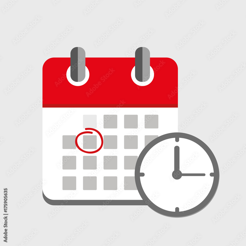 roter terminkalender meeting mit uhrzeitangabe Stock-Vektorgrafik ...