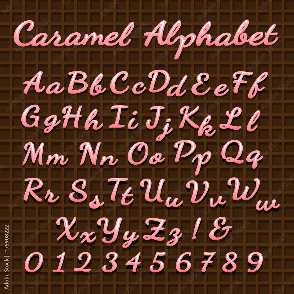Sweet pink lettering font. Vector candy sweets cream alphabet letters ...