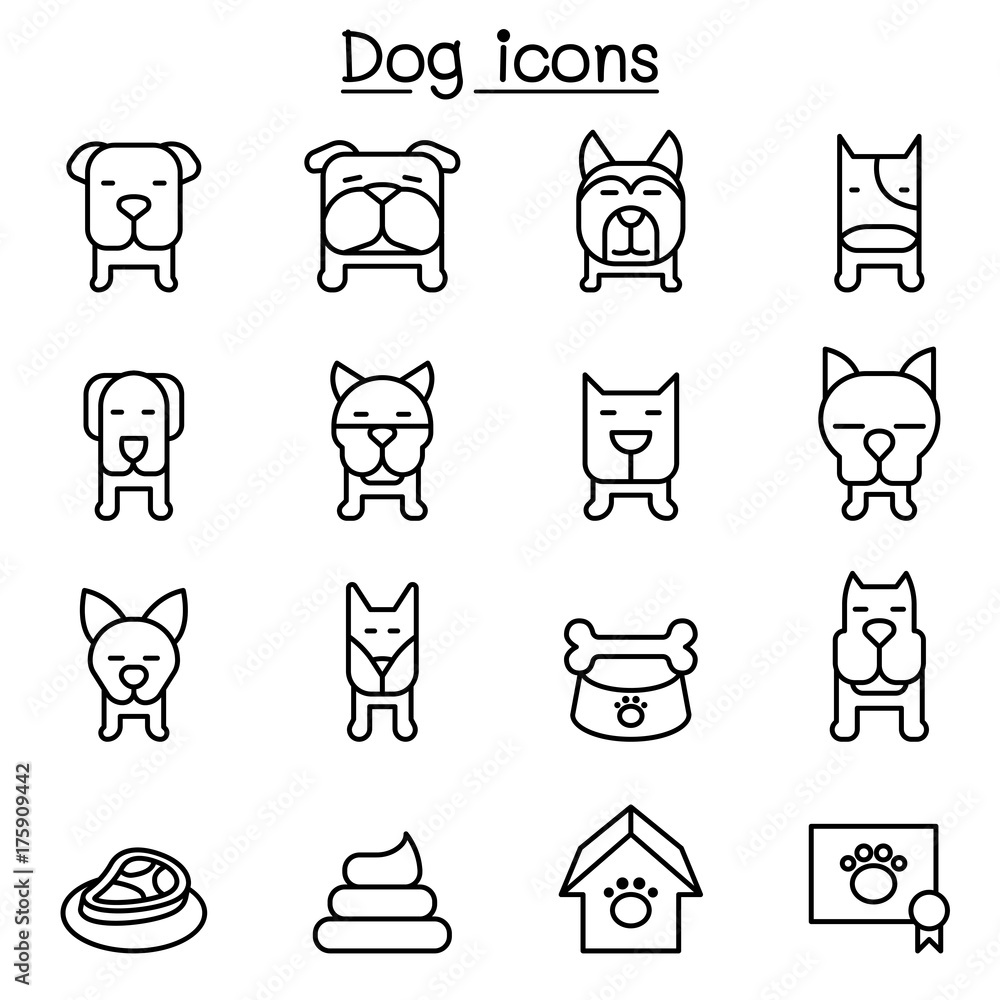 Dog icon set in thin line style Stock Vector | Adobe Stock