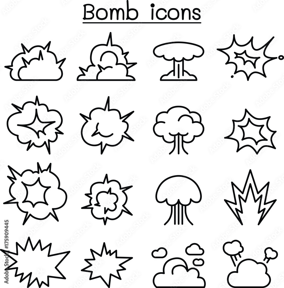 Bomb & Explosion icon set in thin line style Stock Vector | Adobe Stock