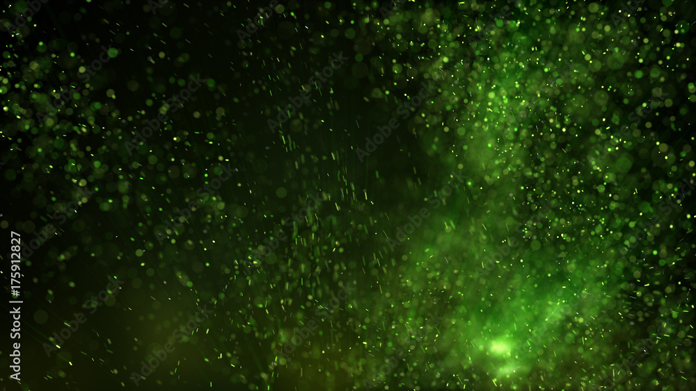 Glowing green particles abstract background rendered with DOF and ...