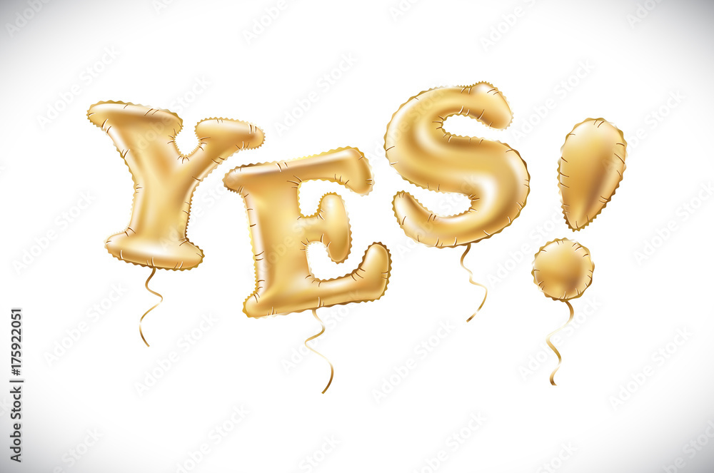 vector Gold alphabet balloons, acronym and abbreviation, yes, golden ...