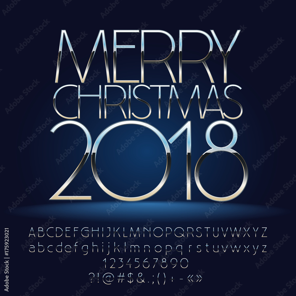 Vector luxury Merry Christmas 2018 greeting card with Alphabet set of ...