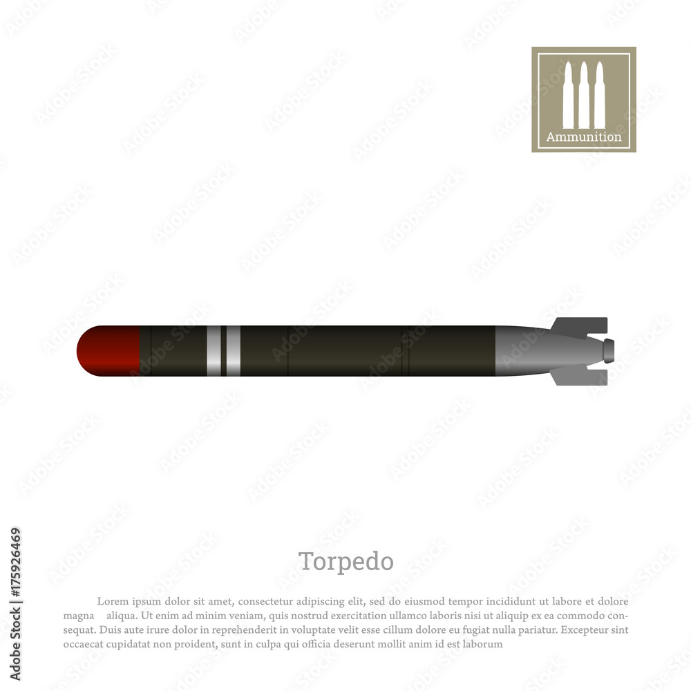Torpedo drawing on a white background. Warship weapon icon. Navy ...
