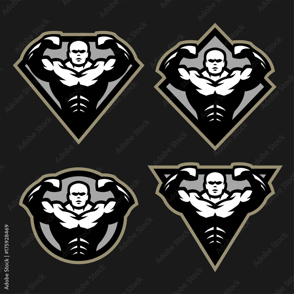 Bodybuilder sport fitness logo, a set of different shapes. Stock Vector ...