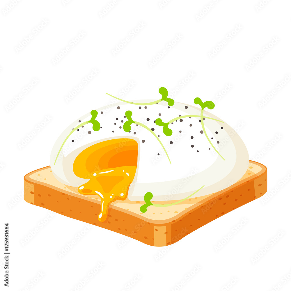 Poached egg on toast with pepper and cress. Vector illustration cartoon ...