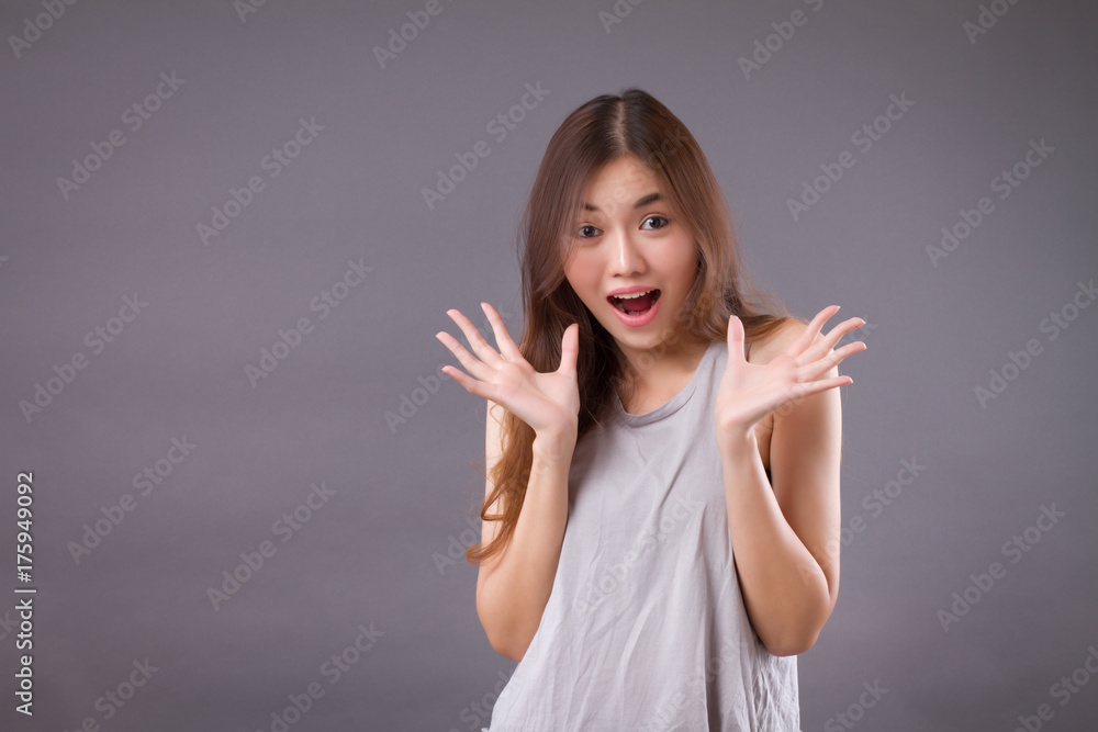 exited woman studio isolated portrait Stock Photo | Adobe Stock