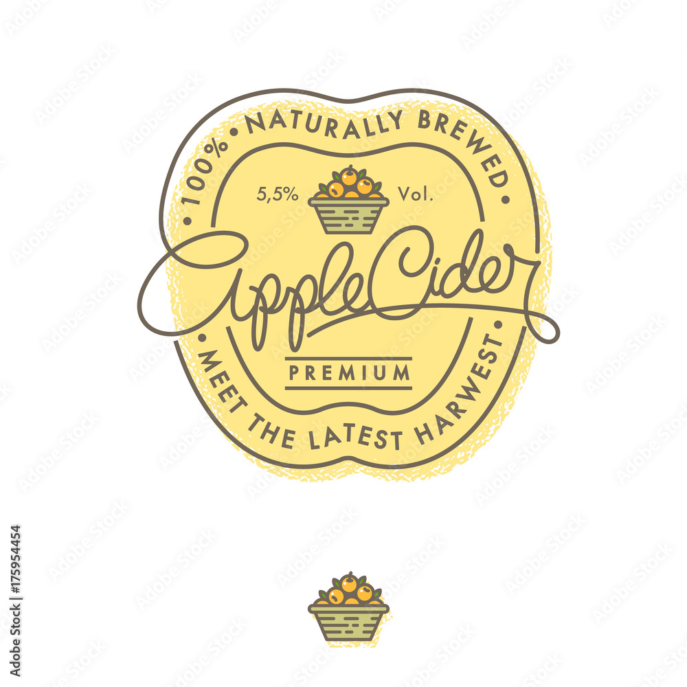 Cider logo and label. Retro lettering. Apple cider label and basket of ...