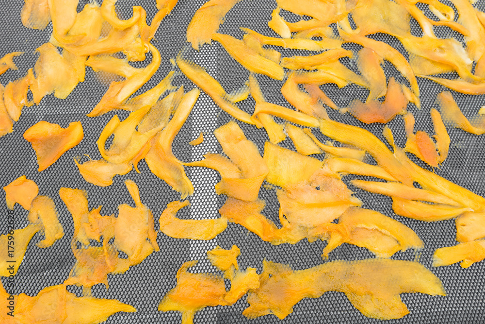 Sun dried mangoes in green house solar drying,sweet thai snack. Stock ...