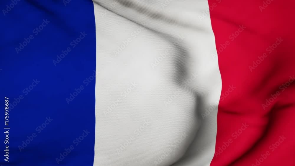 The France flag waving in the wind. The French flag flaps in the breeze ...
