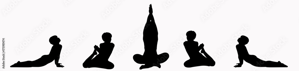 Yoga Poses Woman Silhouette Isolated Over White Background Stock Foto