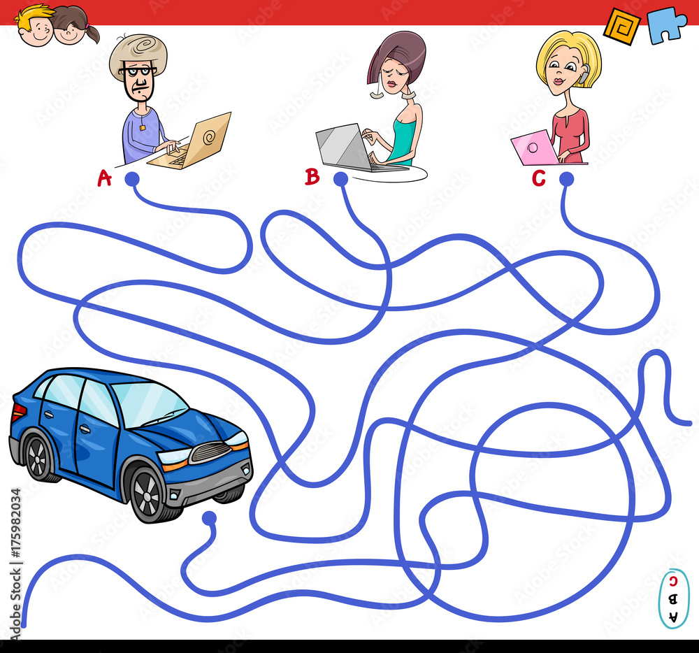 cartoon paths maze game with people and car Stock Vector | Adobe Stock