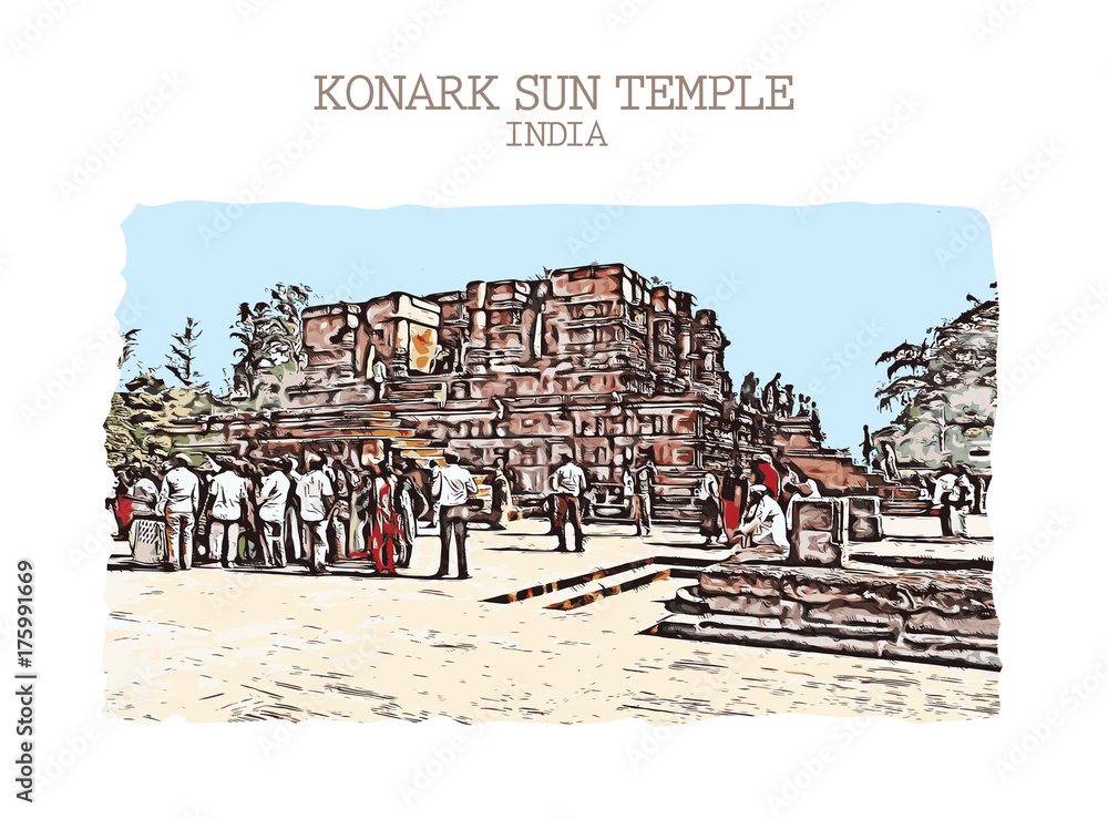 Vector illustration of Konark Sun Temple in India. Stock Vector | Adobe ...