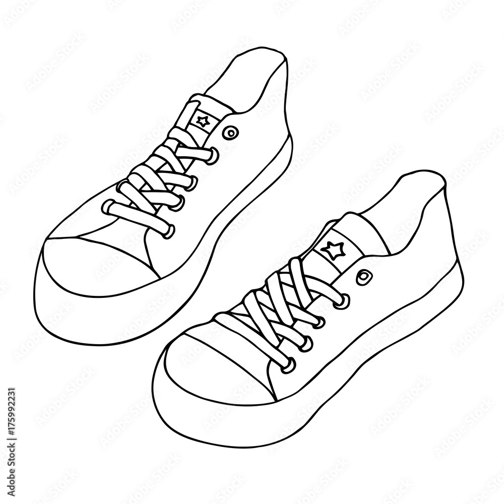 Canvas shoes. Pair of shoes isolated on white background. Hand drawn ...