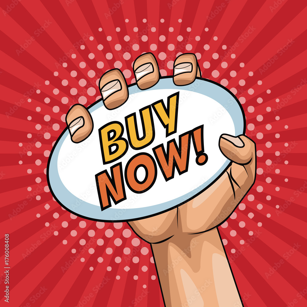 Buy now pop art cartoon vector illustration graphic Stock Vector ...