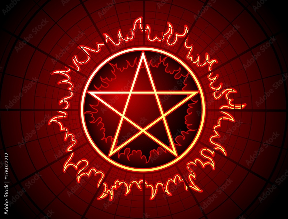Fire Pentagram with grid on dark background Stock Illustration | Adobe ...