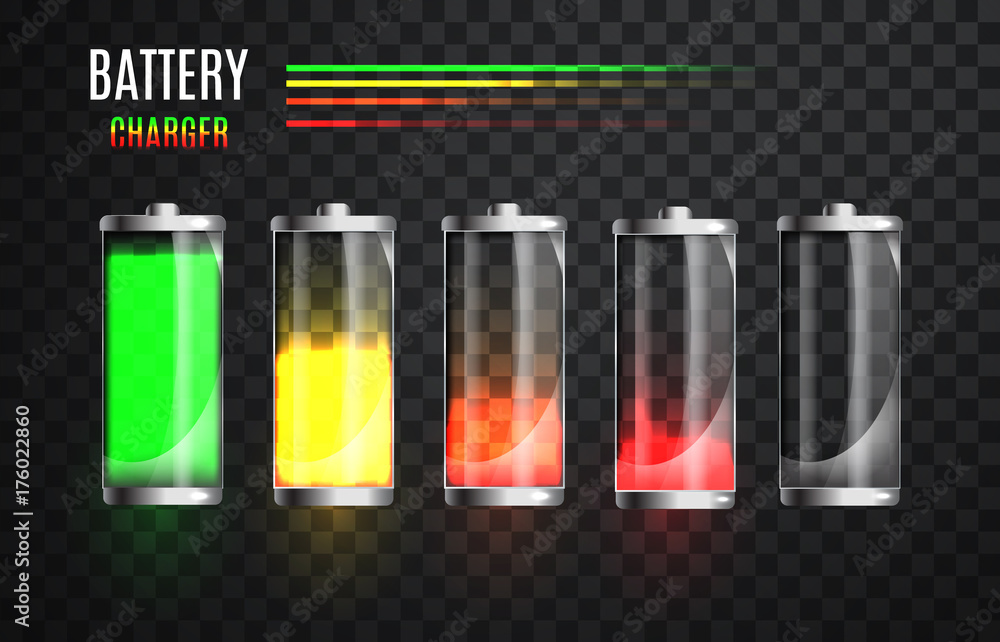 Charged and Discharged fully battery. Battery charge status. Charging ...