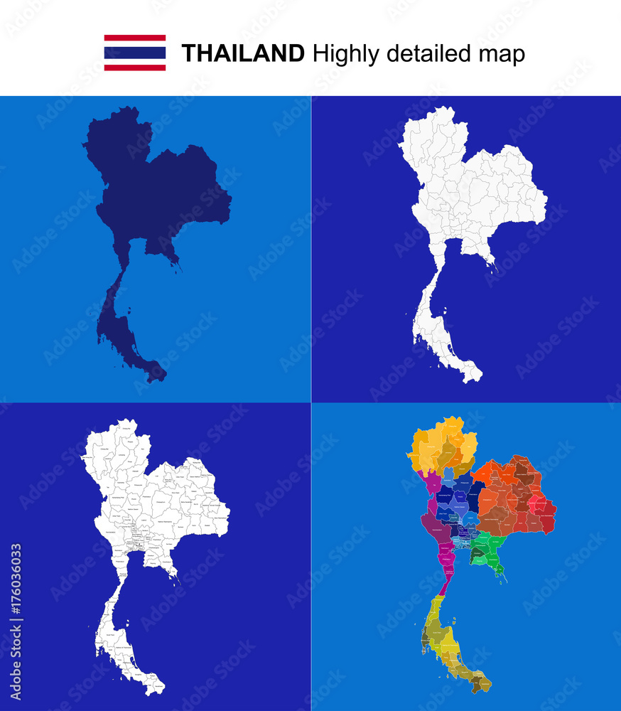Thailand - vector highly detailed political map with regions, provinces ...