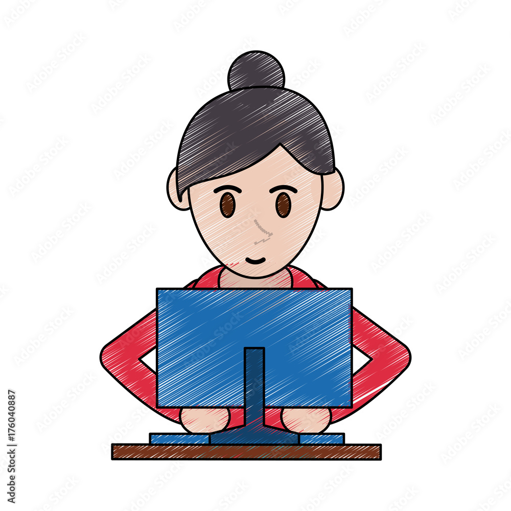 Vettoriale Stock woman using computer icon image frontview vector ...