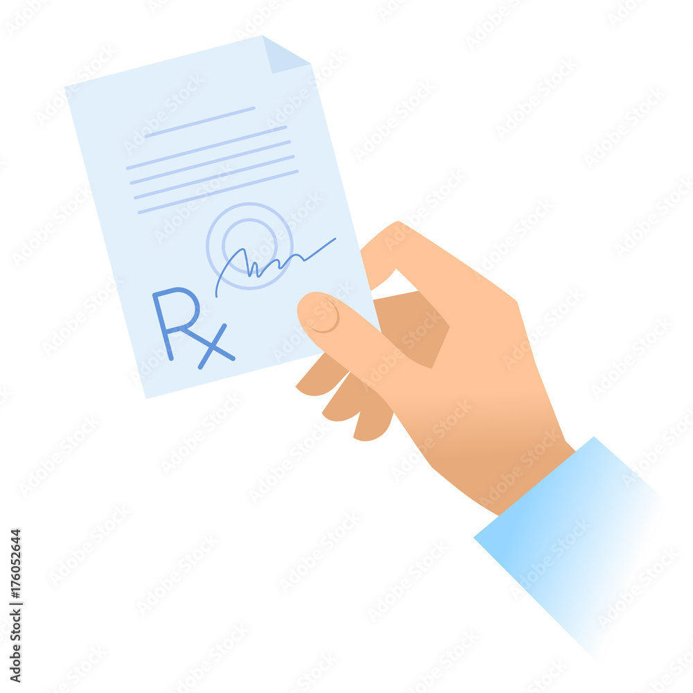 Human hand holds rx prescription. Flat illustration of doctor's hand ...