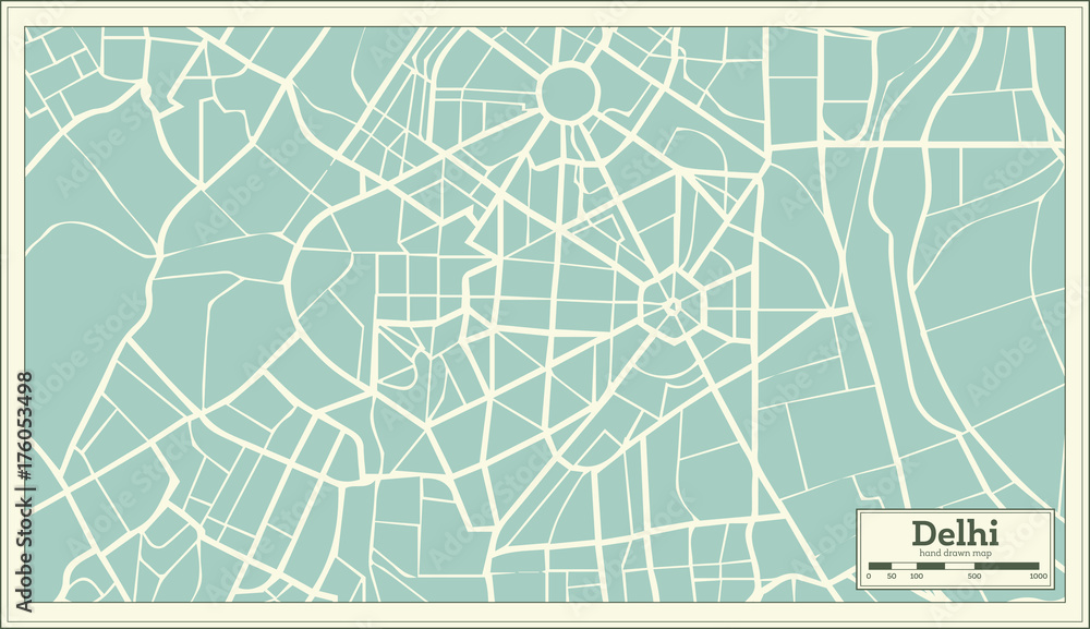 Delhi India Map in Retro Style. Stock Vector | Adobe Stock
