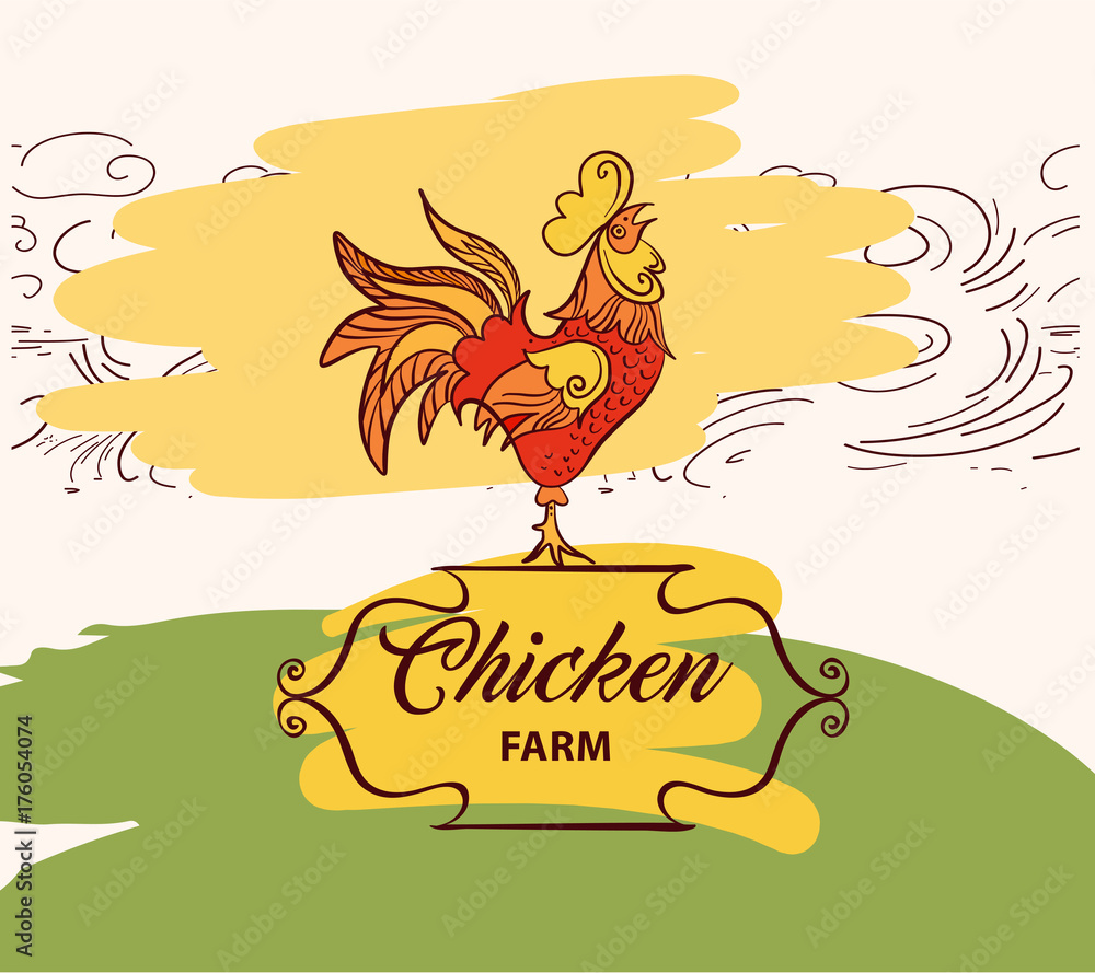 Freehand drawn sketch vector illustration. Chicken farm template Stock ...